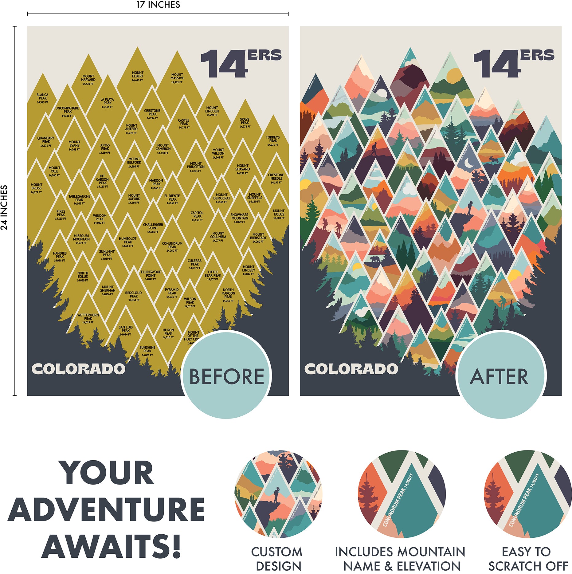 Colorado Fourteeners Scratch Off Poster – Epic Adventure Maps